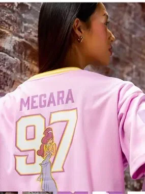 Disney | Tops | Walt Disney World Parks Megara Football Jersey Pink ...
